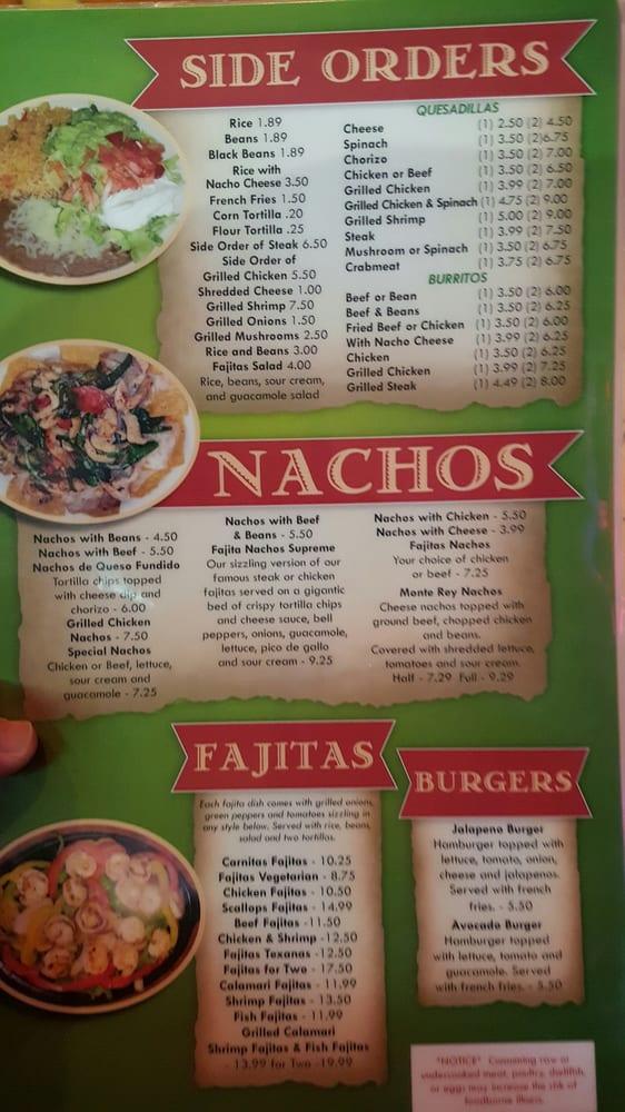 Menu at Monte De Rey Mexican Restaurant, Clemmons, River Ridge Dr