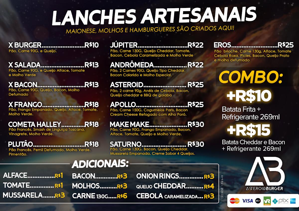 Menu at Asteroid Burger restaurant, São Paulo