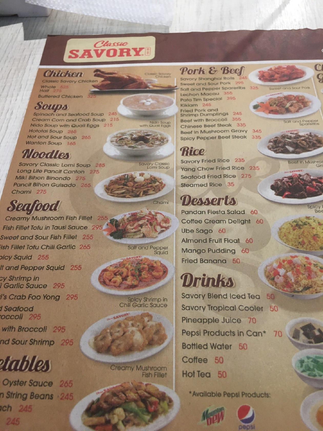 Menu at Classic Savory restaurant, Quezon City, 2nd Flr