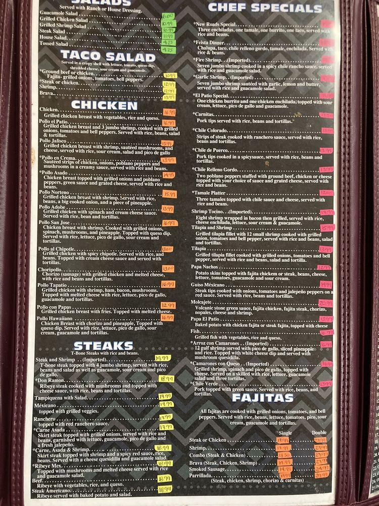 Menu at EL PATIO MEXICAN RESTAURANT BAR & GRILL, New Roads, Memorial Blvd