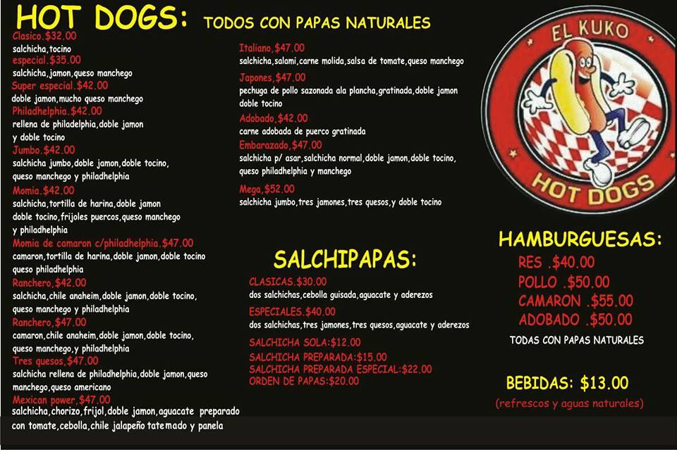 Carta del restaurante Hot Dogs Kuko, Los Mochis