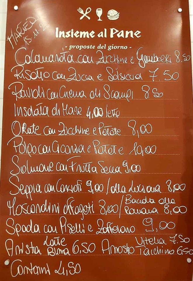 Menu da Insieme al Pane pizzeria, Roma, Via Arturo Graf
