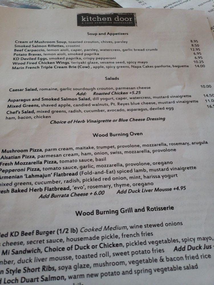 Menu at Kitchen Door pub & bar, Napa