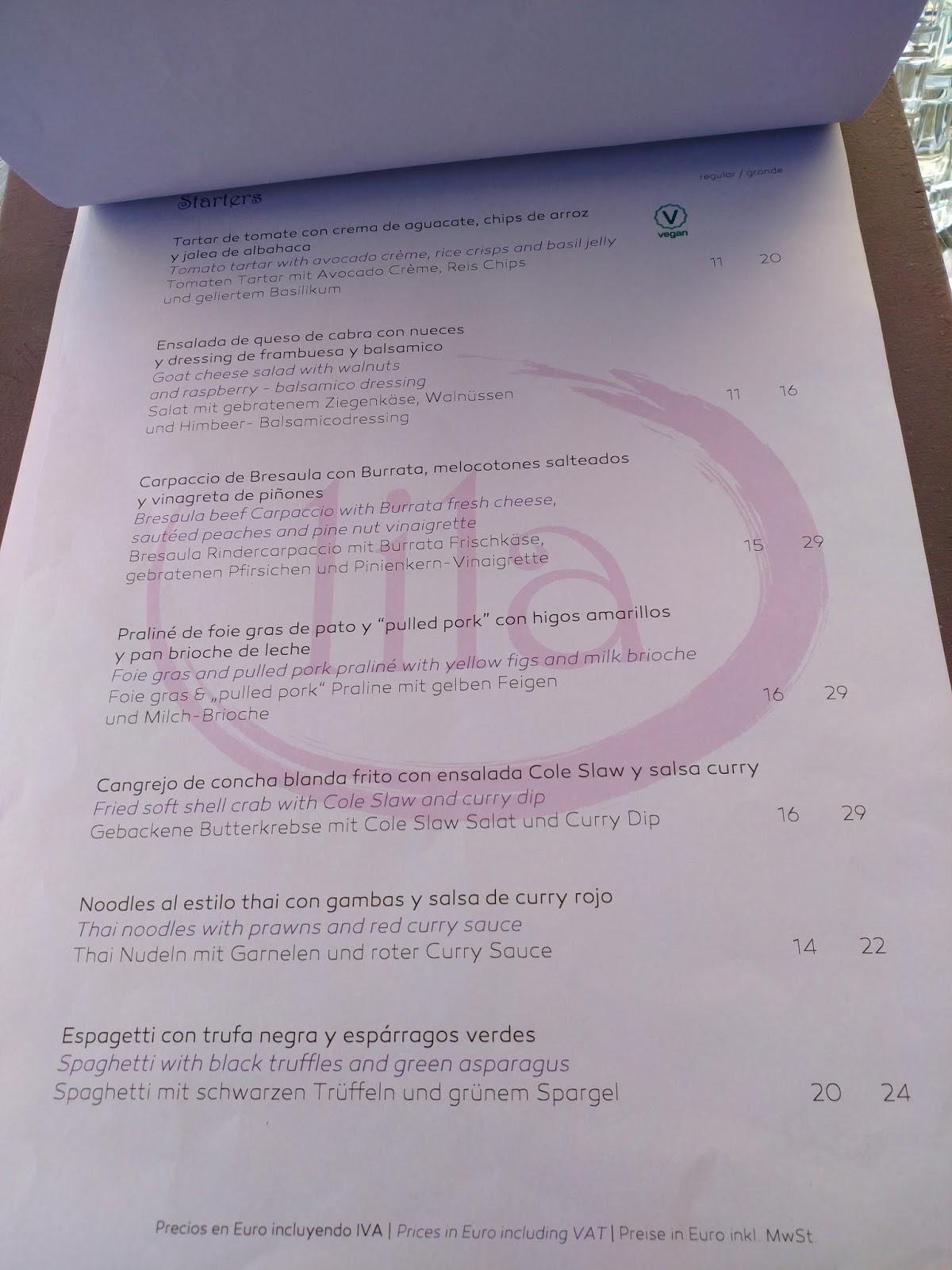 Menu at LILA PORTALS restaurant, Portals Nous
