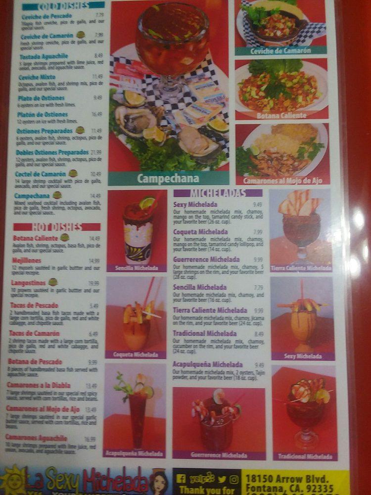 Menu at La Sexy Michelada restaurant, Fontana