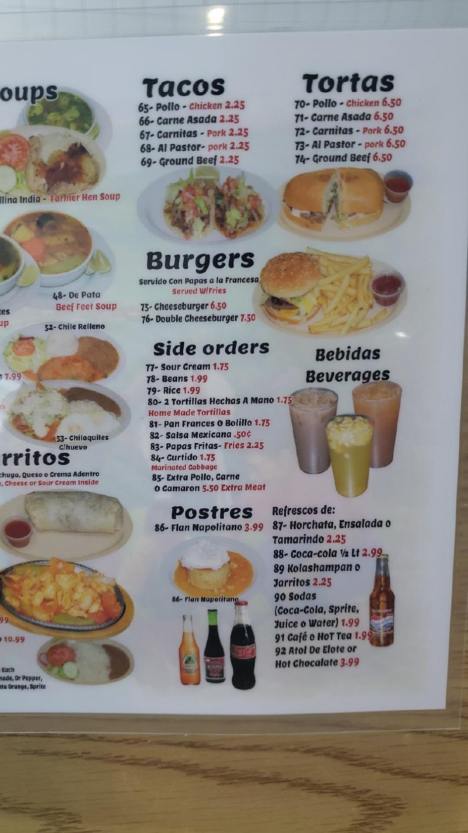 Menu at Las Pupusas Restaurant, Las Vegas, W Cheyenne Ave