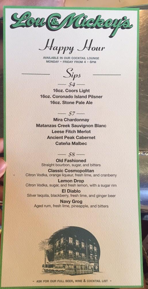Menu at Lou & Mickey's steakhouse, San Diego
