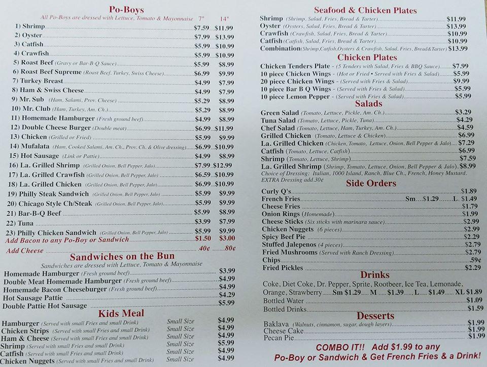Carta de comida rápida Mr PO-Boy, Baton Rouge, Airline Hwy
