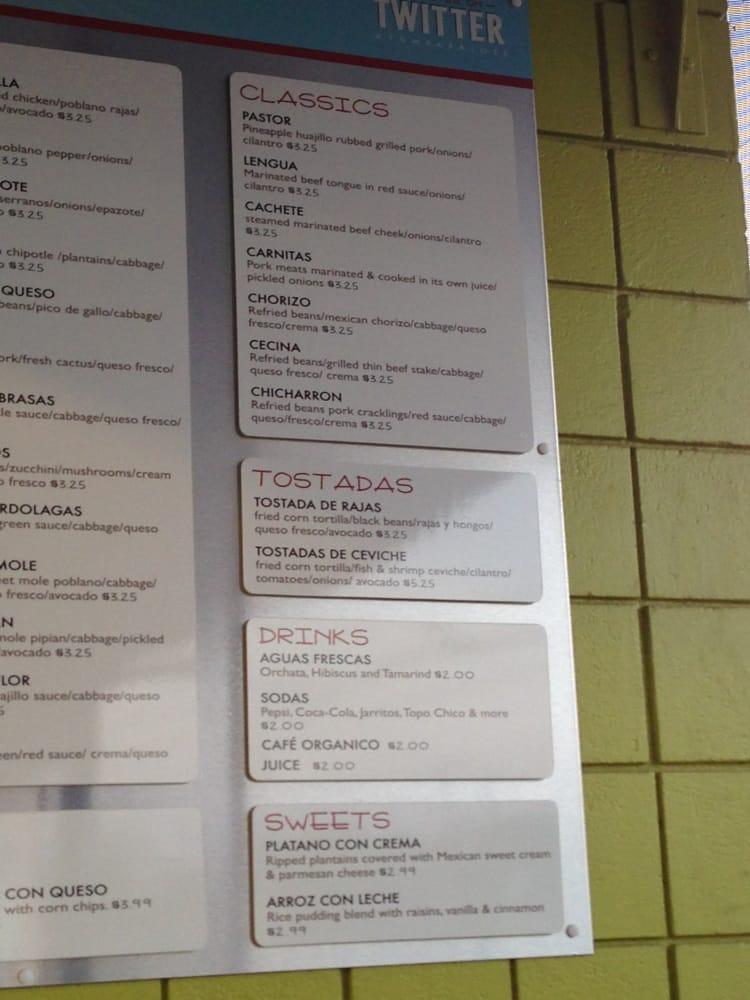 Carta del restaurante Papalote Taco House, Austin, S Lamar Blvd