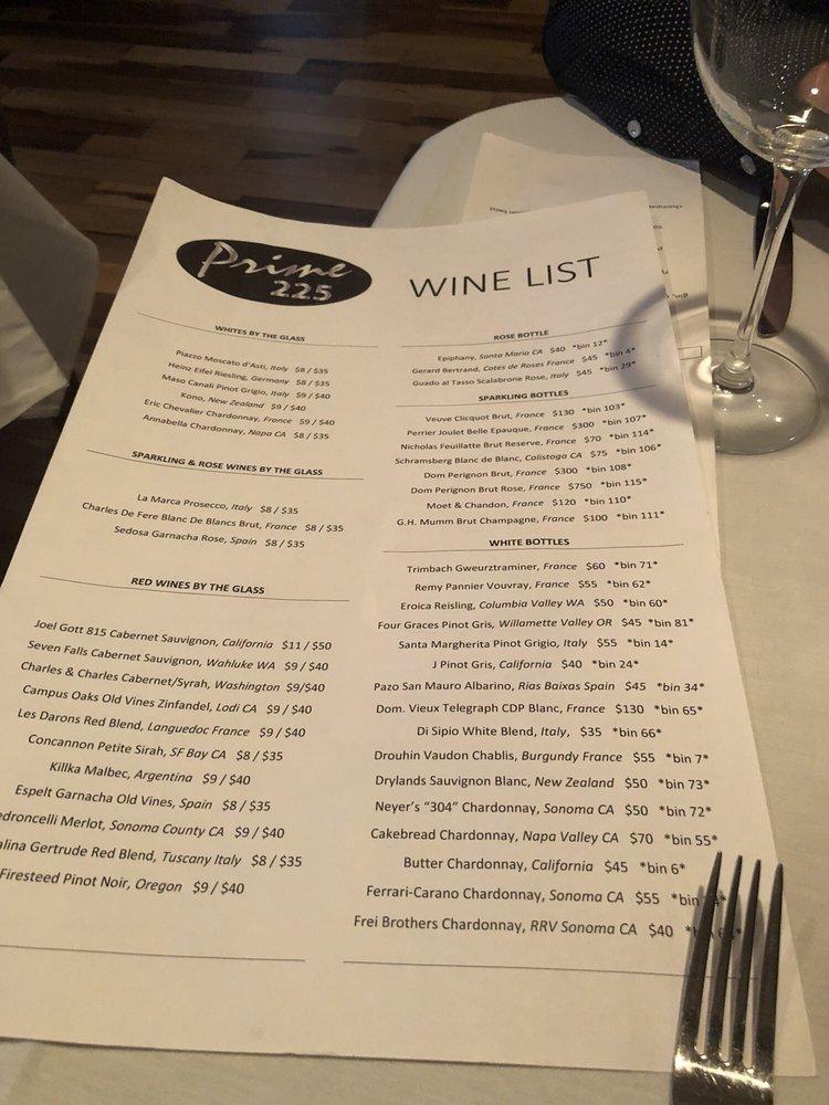 Menu at Prime 225 pub & bar, Chesapeake City