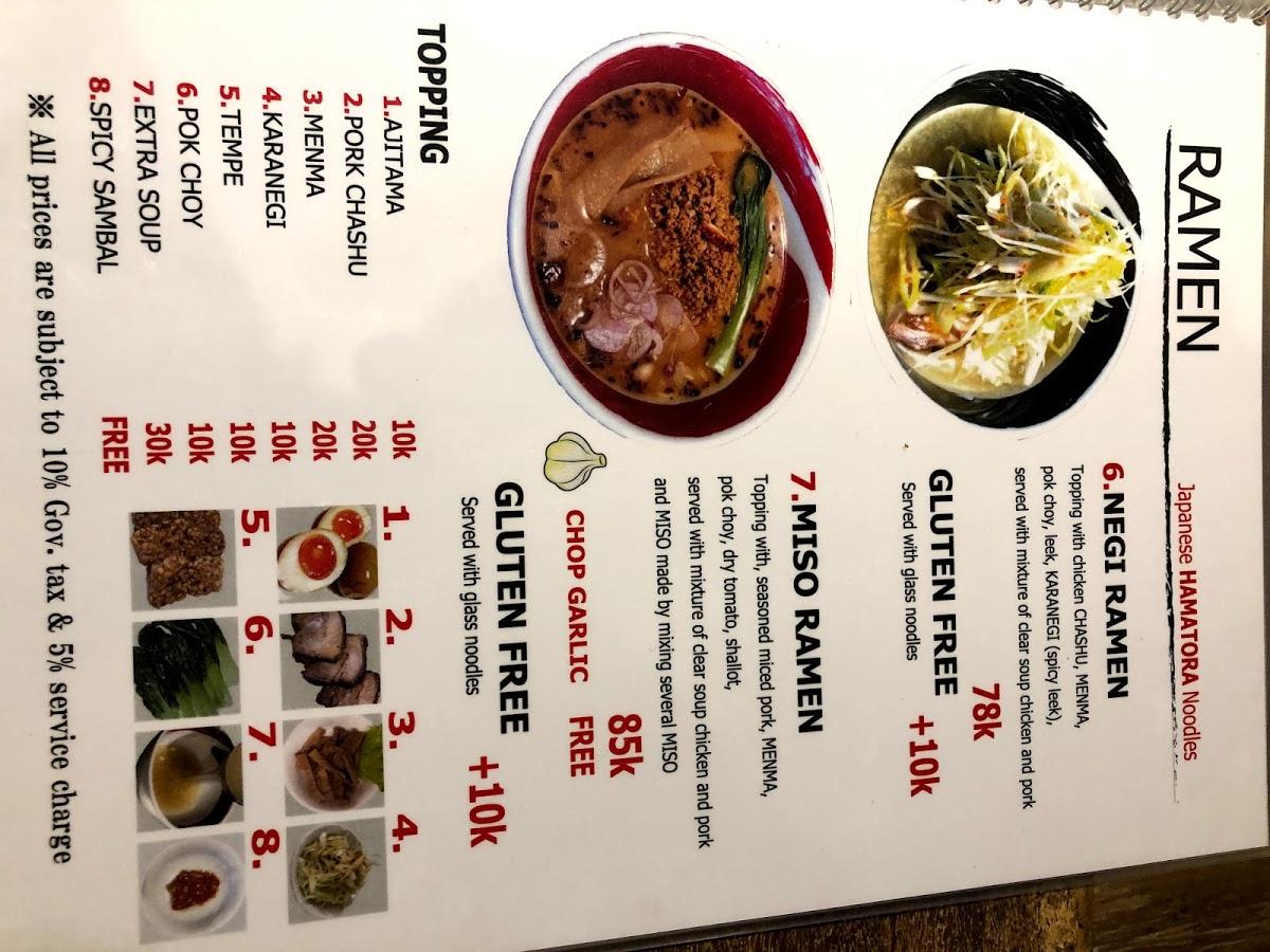 Menu at Ramen Hamatora Canggu restaurant, Kuta