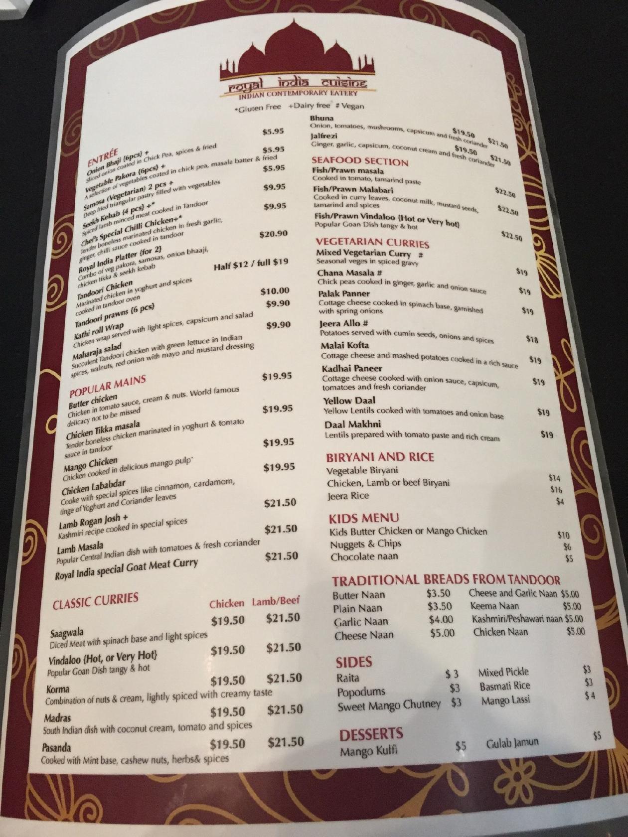 Menu at Royal India Geraldine restaurant, Geraldine