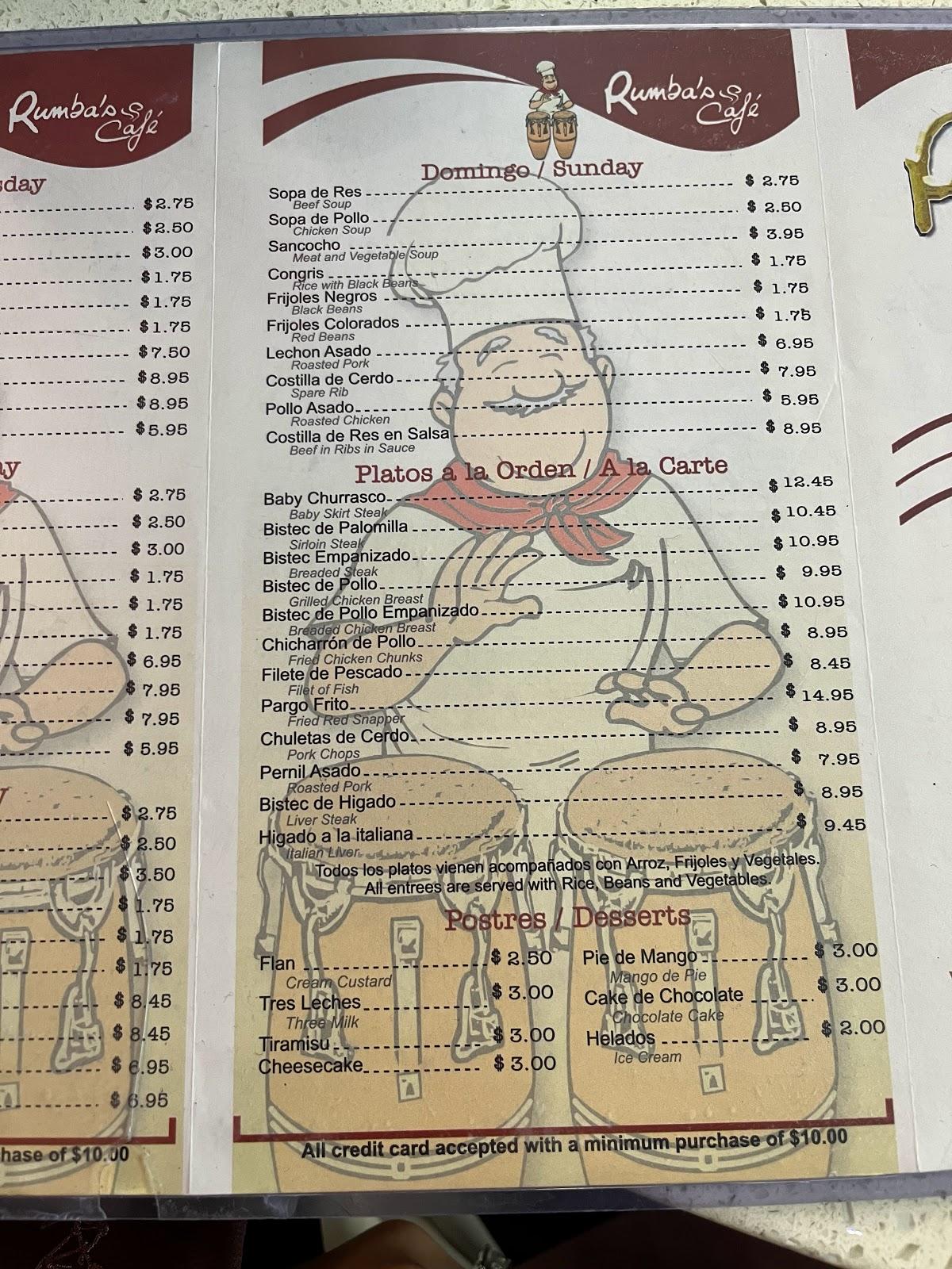 Menu at Rumba's Cafe, Jersey City, 513 Central Ave