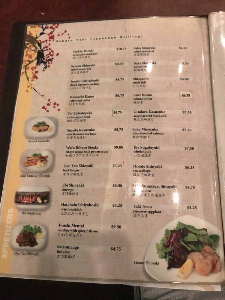 Menu at Sushi Robata restaurant, Dallas