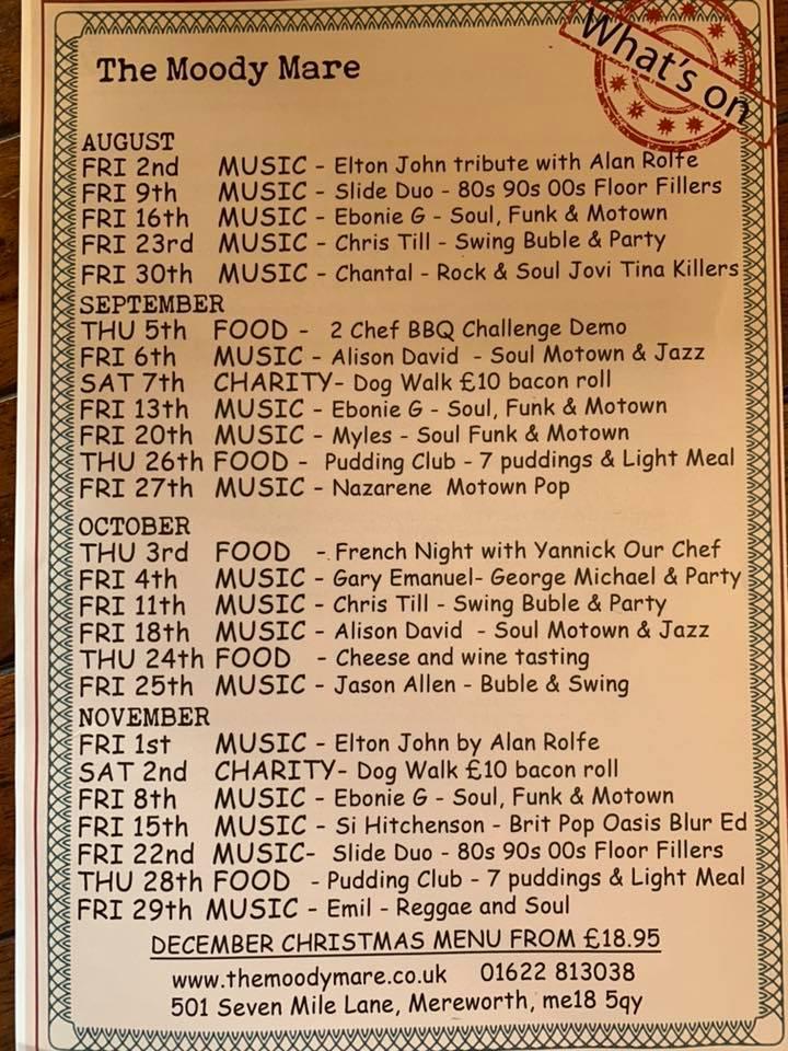 Menu at The Moody Mare pub & bar, Kings Hill
