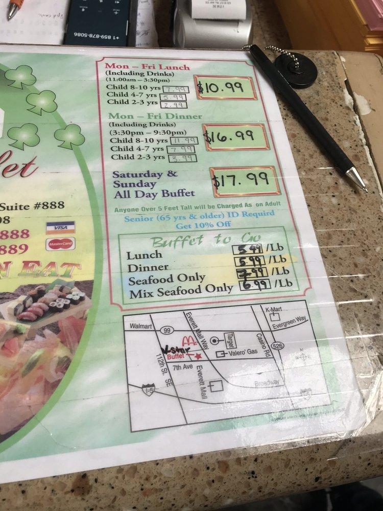 Menu at V Star Buffet restaurant, Everett