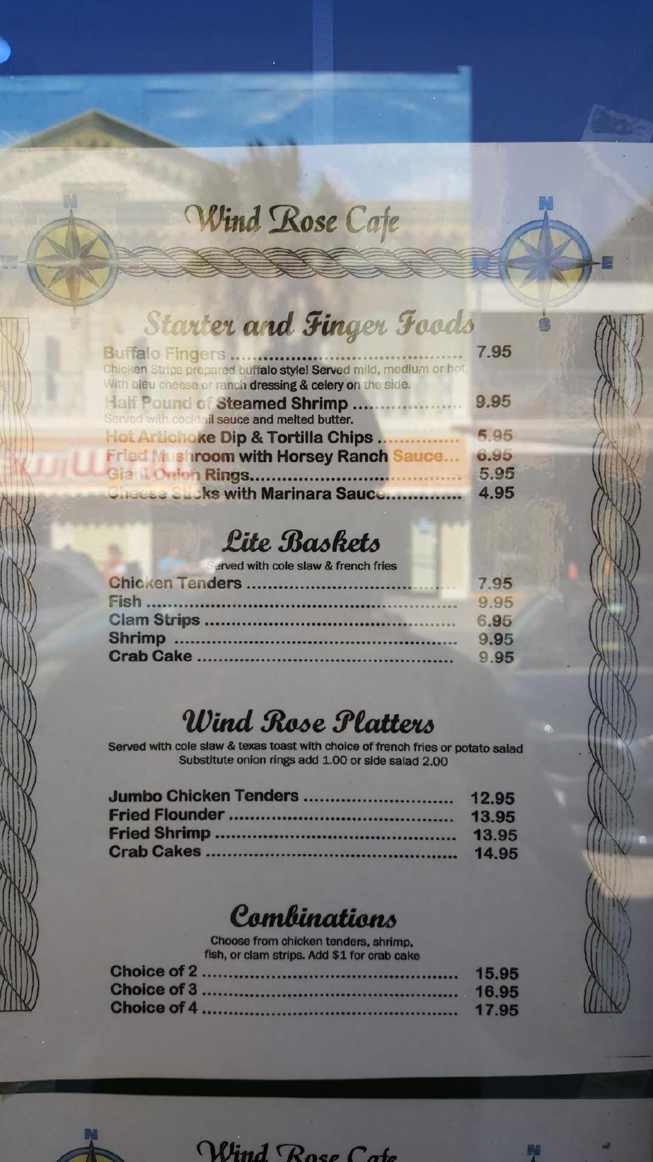 Menu at Windrose Bar & Grill, Tybee Island