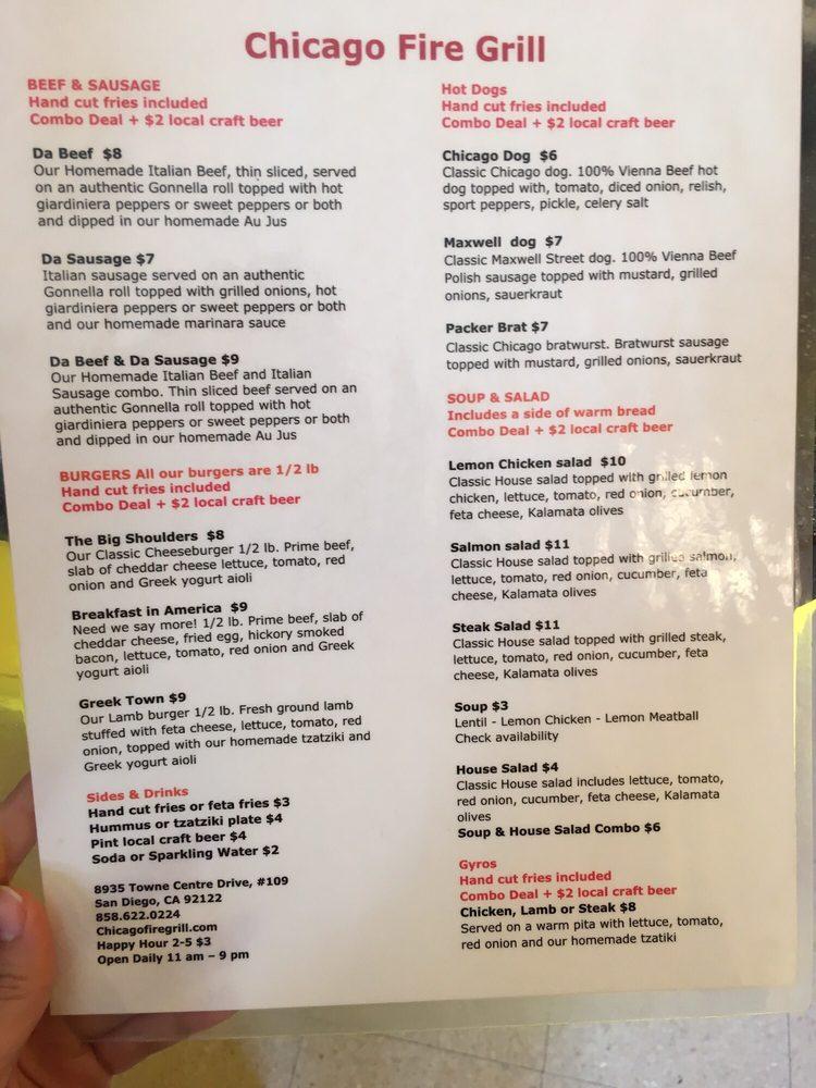 Menu at Chicago Fire Grill restaurant, San Diego, Towne Centre Dr #109