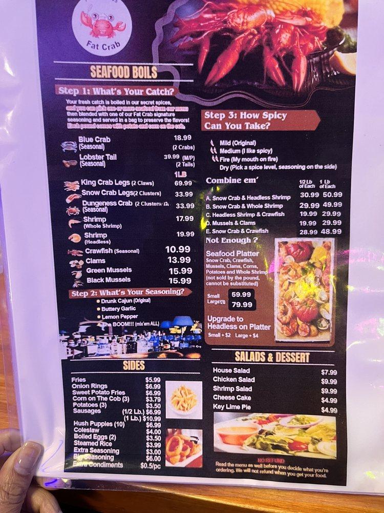 Menu at Fat Crab restaurant, Houston