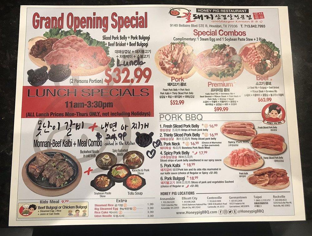 Menu at Honey Pig BBQ, Houston