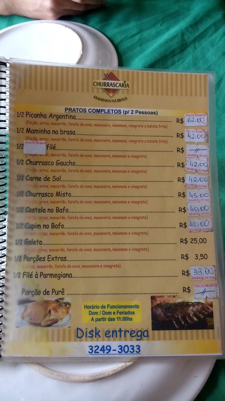 Menu at Maminha na Brasa restaurant, Recife