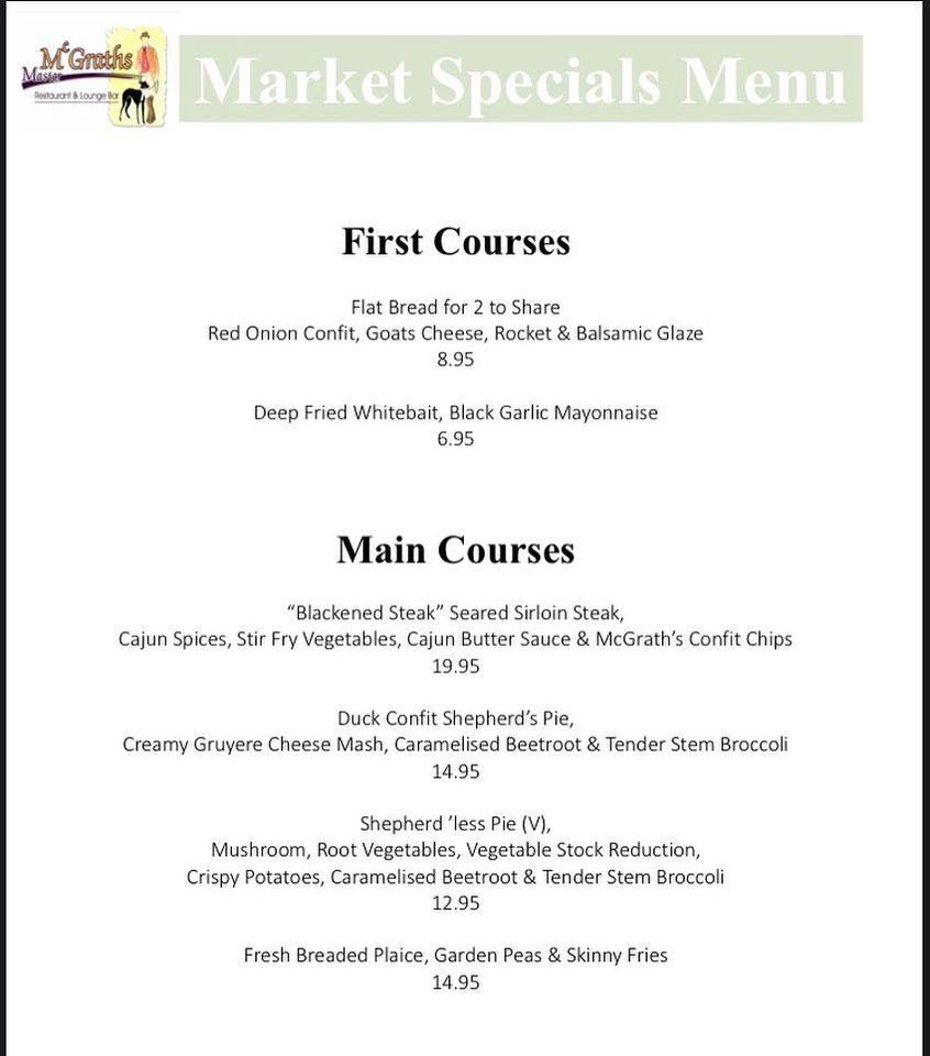 Menu at Master McGraths restaurant, Ormskirk