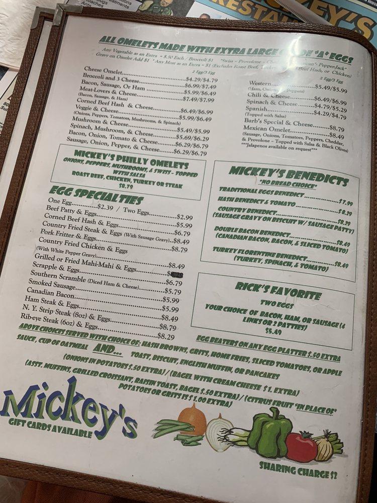 Menu at Mickey's Restaurant, Fort Pierce