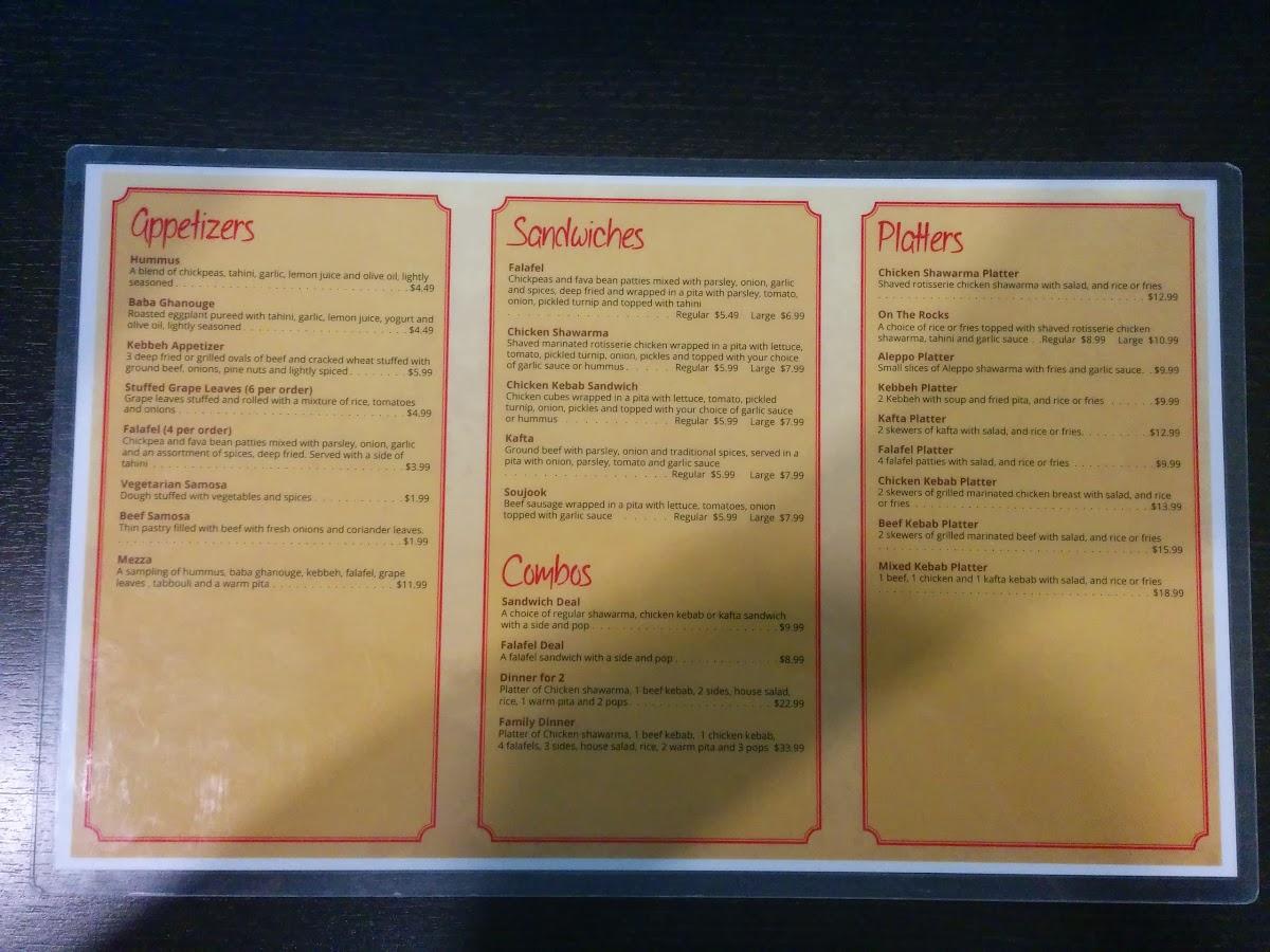 Menu at OMG (Oasis Mediterranean Grill) restaurant, Peterborough