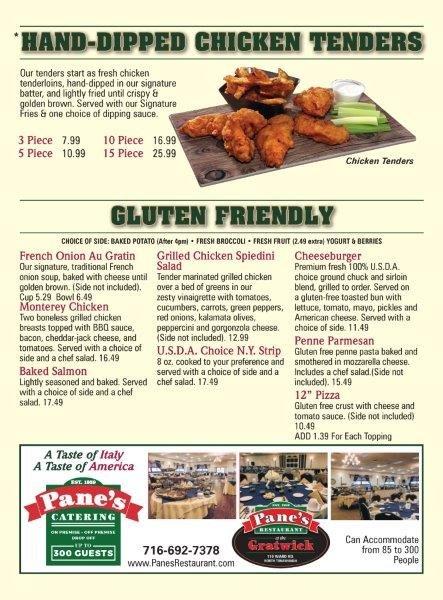 Menu at Pane's Restaurant, North Tonawanda