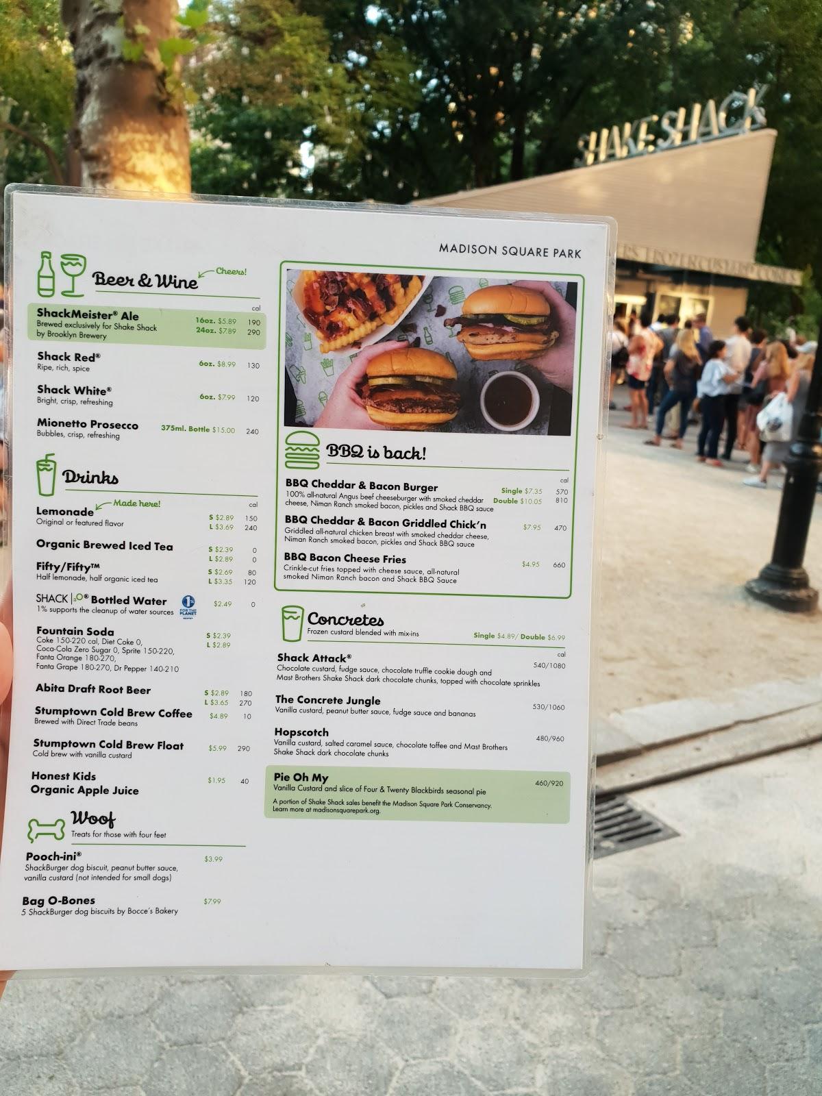 Carta del restaurante Shake Shack Madison Square Park, Nueva York, Park