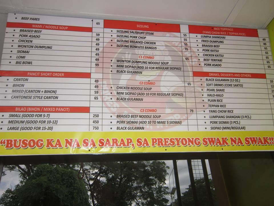 Menu at Aling Maria's Pares mami atbp restaurant, Imus