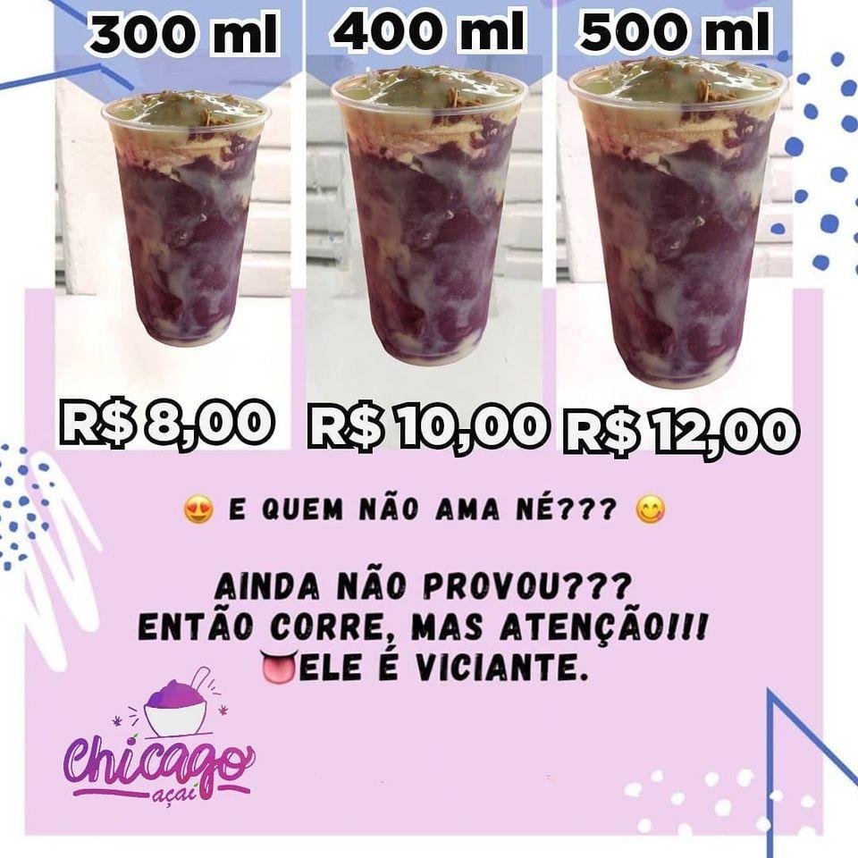Menu em Chicago Açaí cafeteria, Brasil
