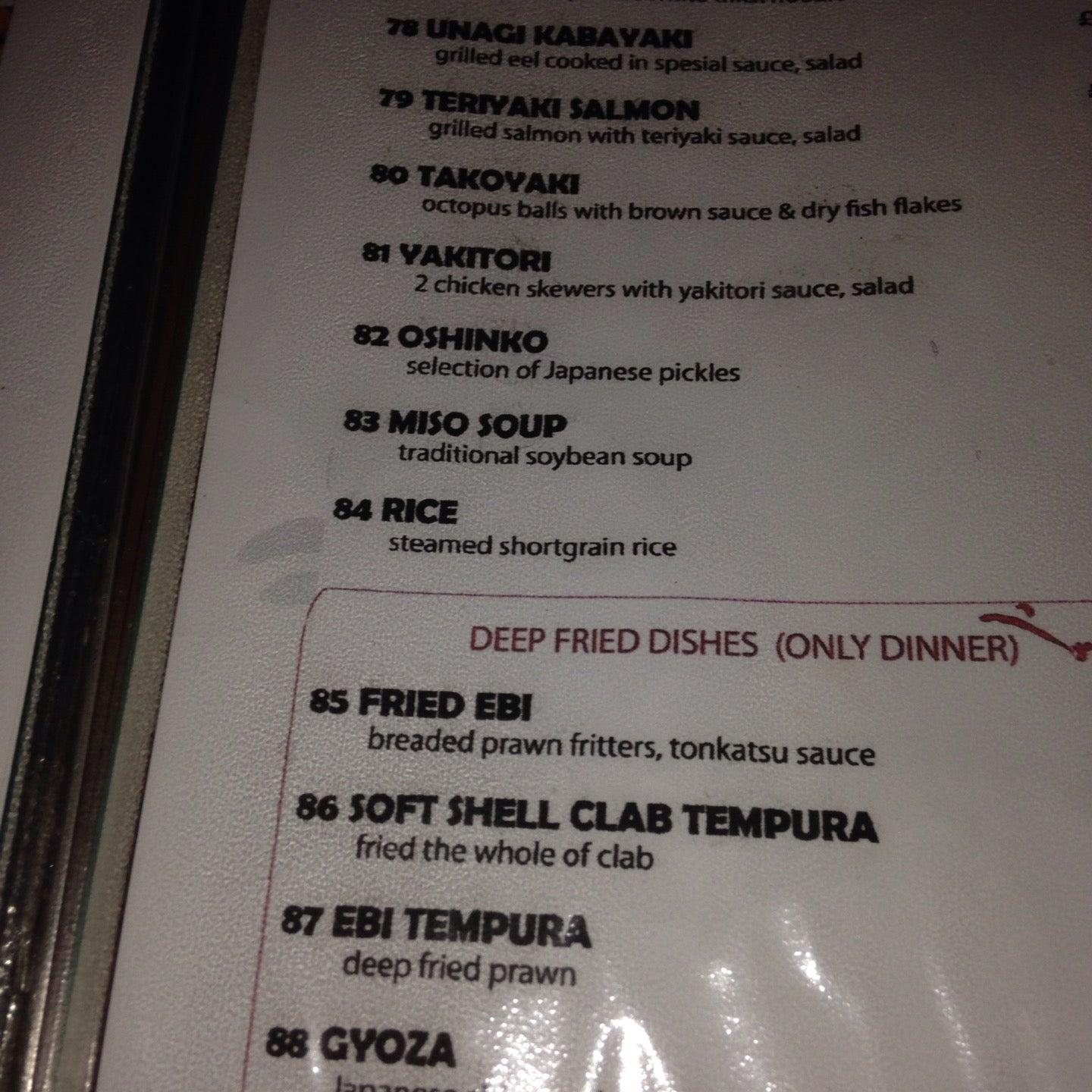 Menu at ICHI-RIKI restaurant, London