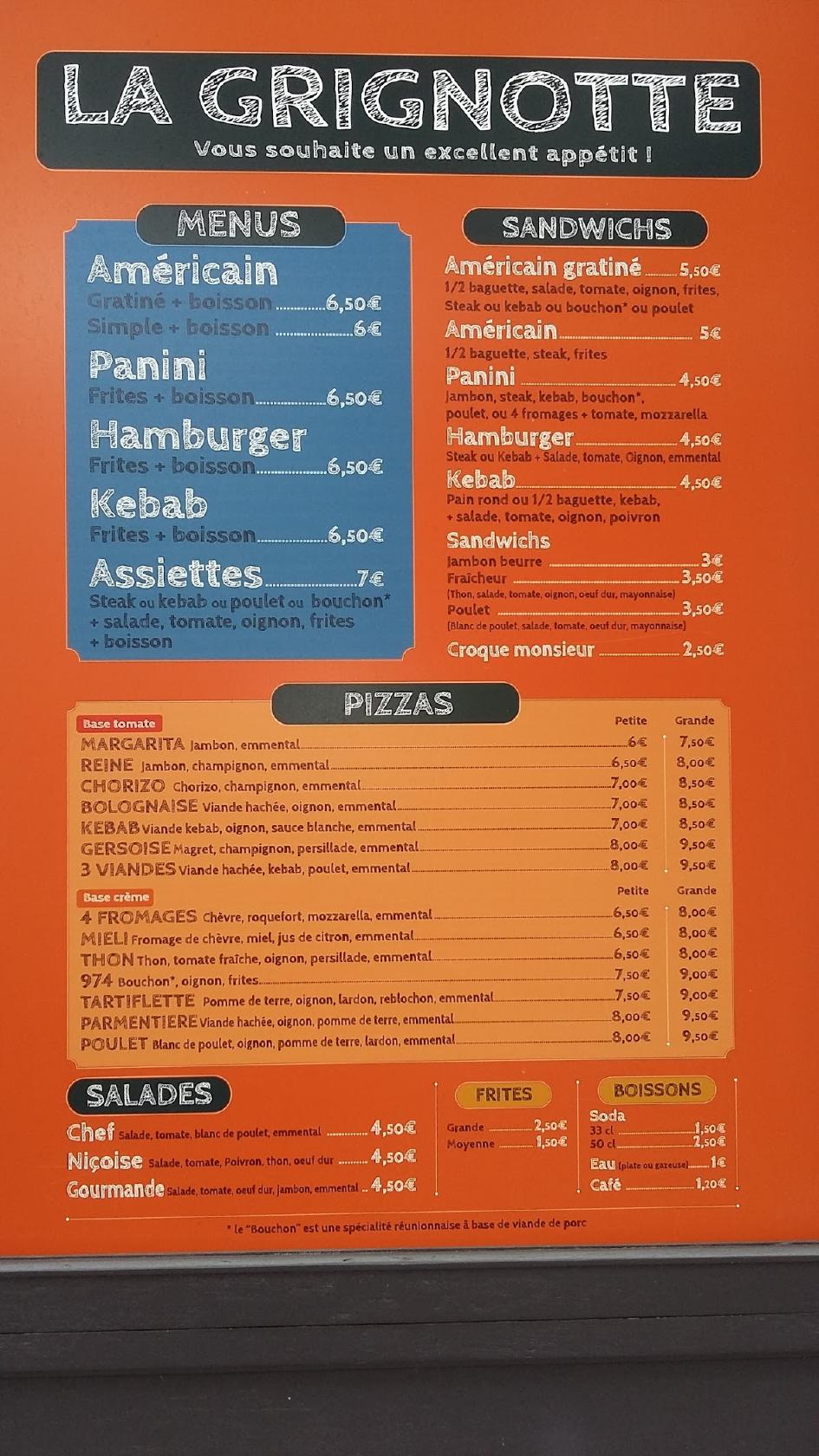 Menu au La Grignotte restaurant, Mazamet, 23 Bd Soult