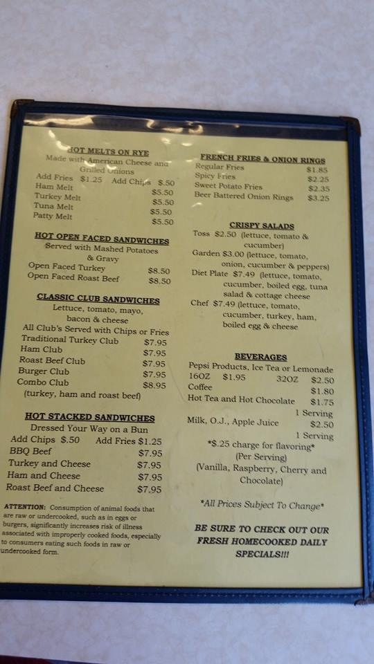 Menu at Lori's restaurant, Palatka