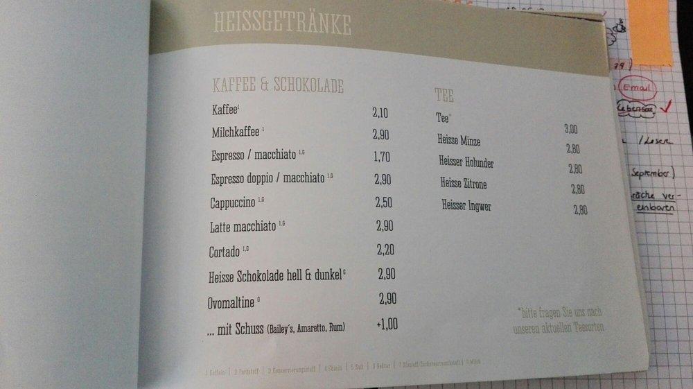 Menu at Lumen cafe, Stuttgart