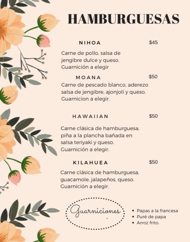 Menu at MAUI restaurant, Toluca