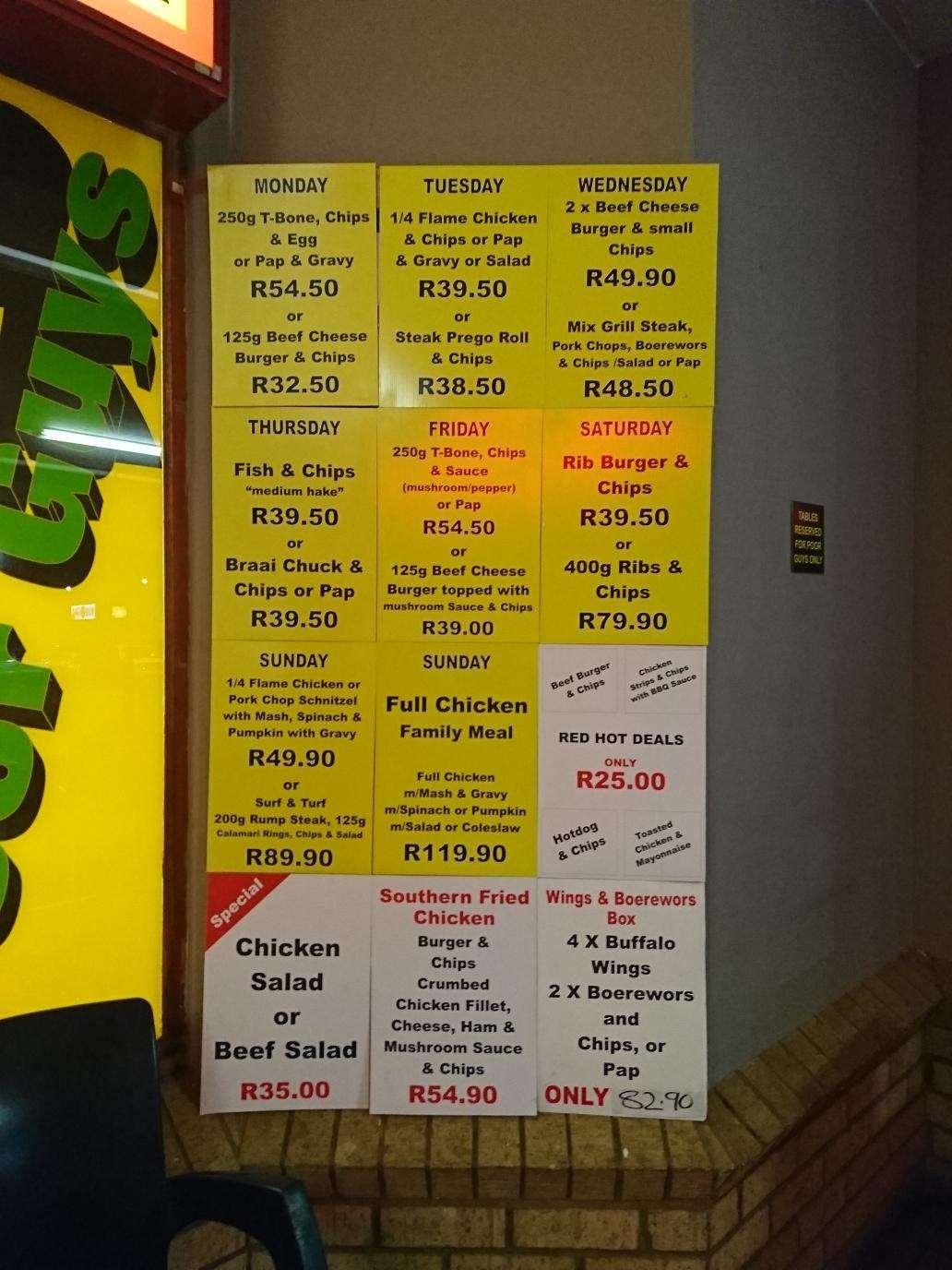 Menu at Poorboys restaurant, Centurion, Highveld Park Shopping Centre