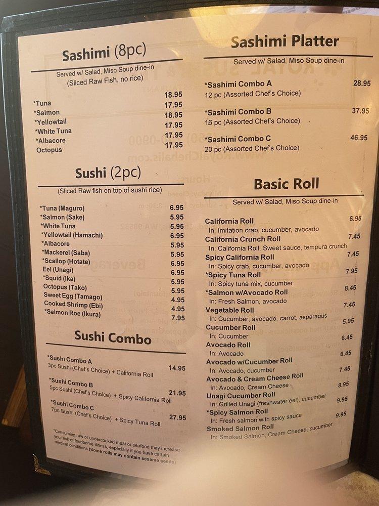Menu at Royal Sushi & Teriyaki restaurant, Chehalis