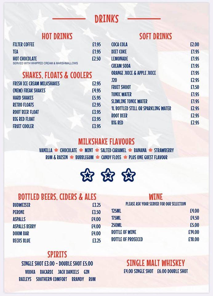 Menu at Shooters American Diner restaurant, March