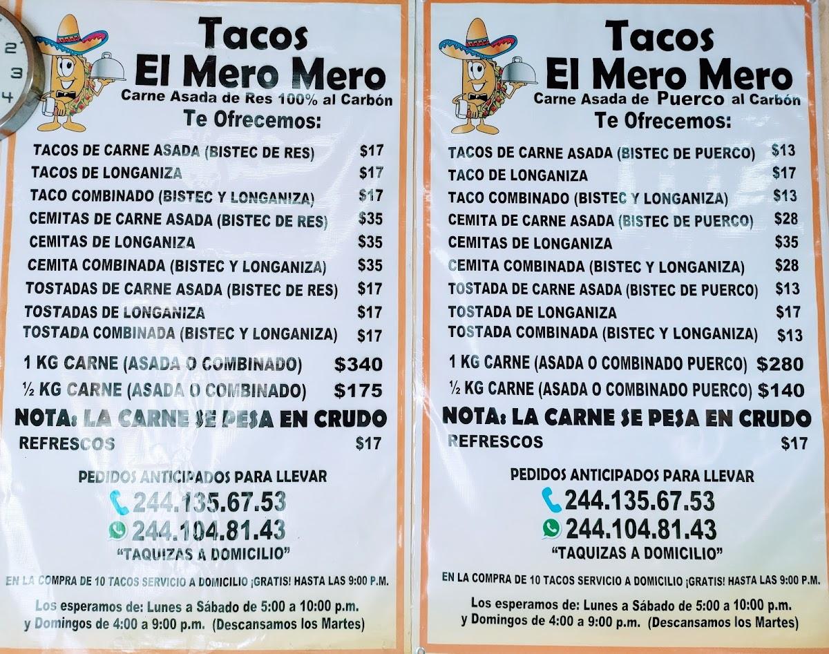 Menu at Tacos El Mero Mero restaurant, Atlixco