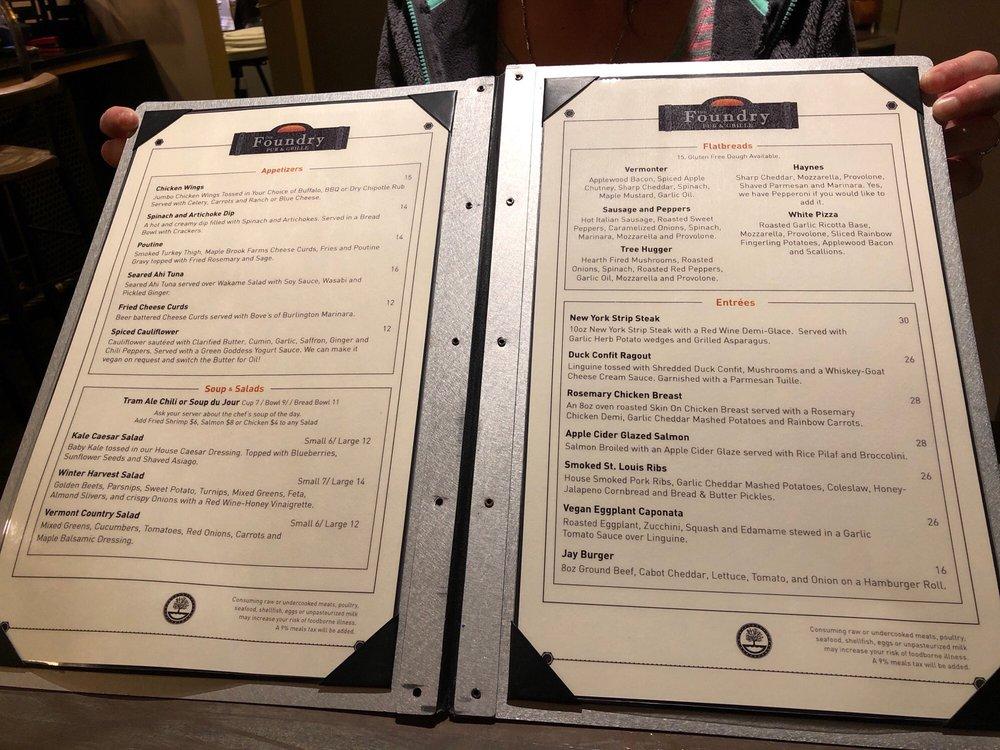 Menu at The Foundry Pub & Grille, Jay, 830 Jay Peak Rd