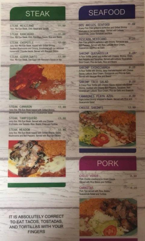 Menu at Los Dos Amigos restaurant, Miami