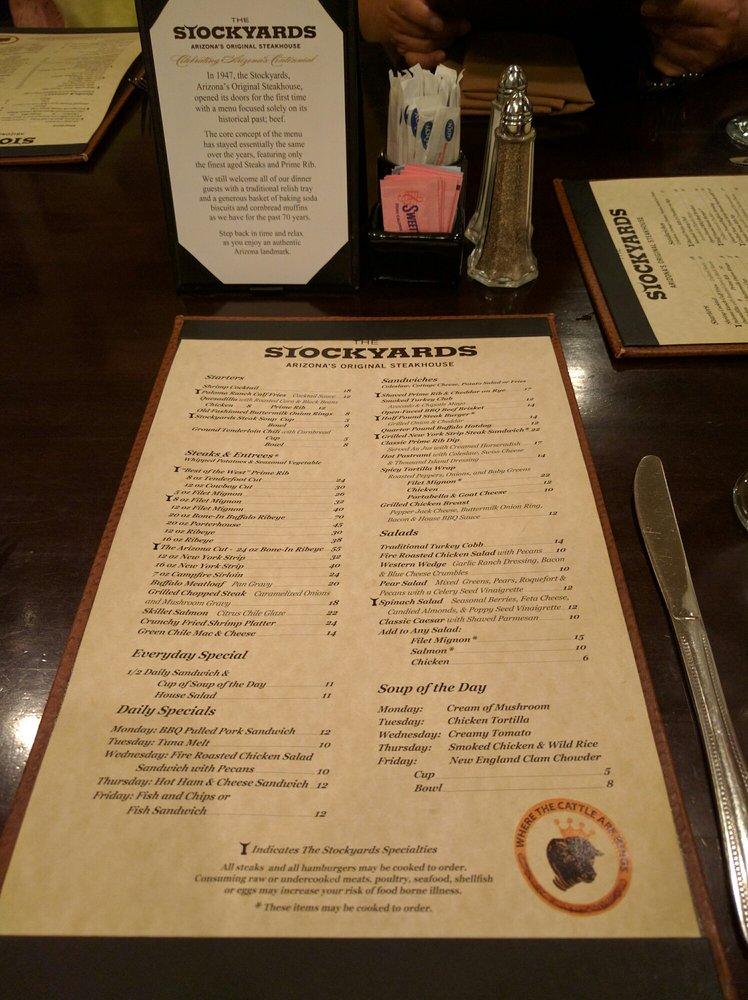 Menu at The Stockyards Steakhouse, Phoenix