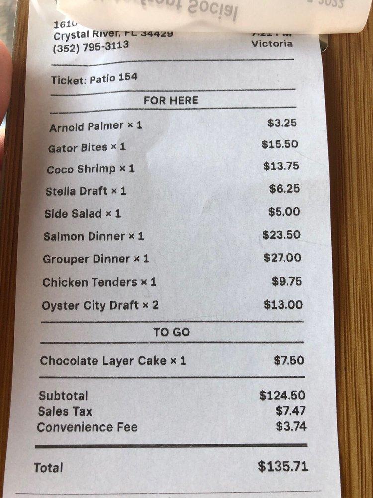 Menu at Waterfront Social pub & bar, Crystal River