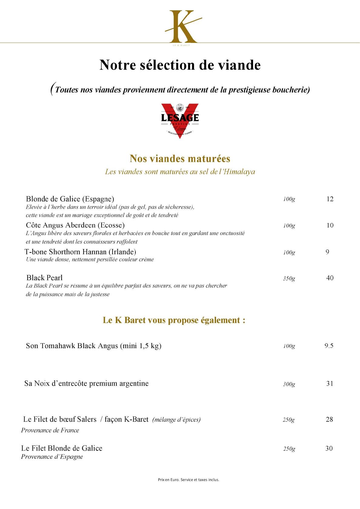 Menu at Le Kennedy restaurant, Marseille