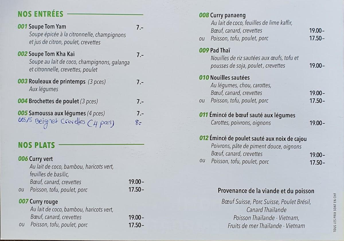 Menu at Restaurant le Piment Vert, Le Locle