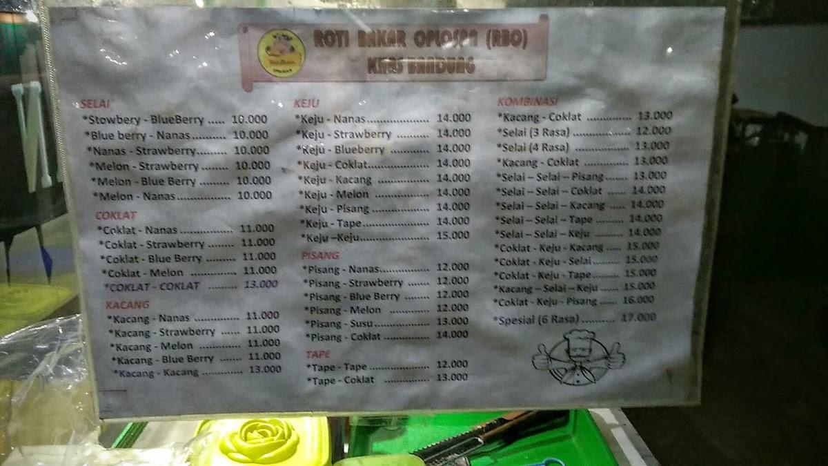 Menu at Roti Bakar Bandung [Roti Bakar Oplosan] restaurant, Pemalang