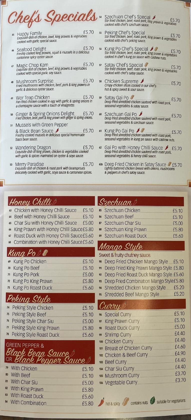 Menu at Shanghai Chinese Takeaway restaurant, Largs