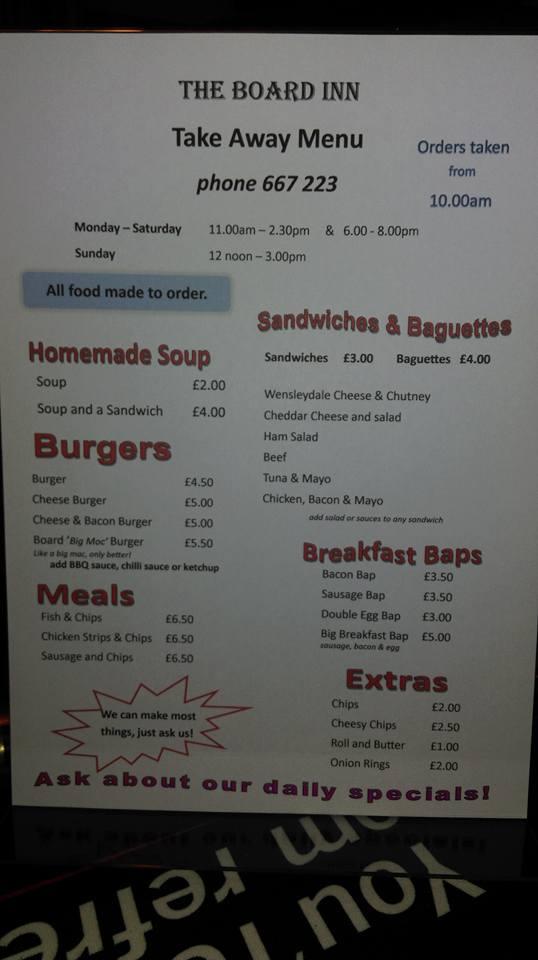 Menu at The Board pub & bar, Hawes